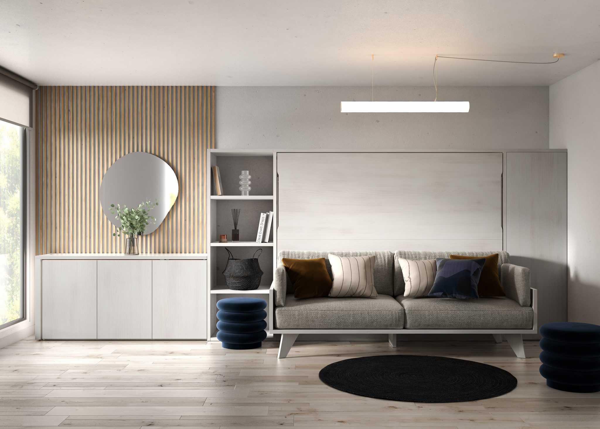 ᐅ Vertical Bunk Wall Bed with Sofa and Workspace - Kubbiko