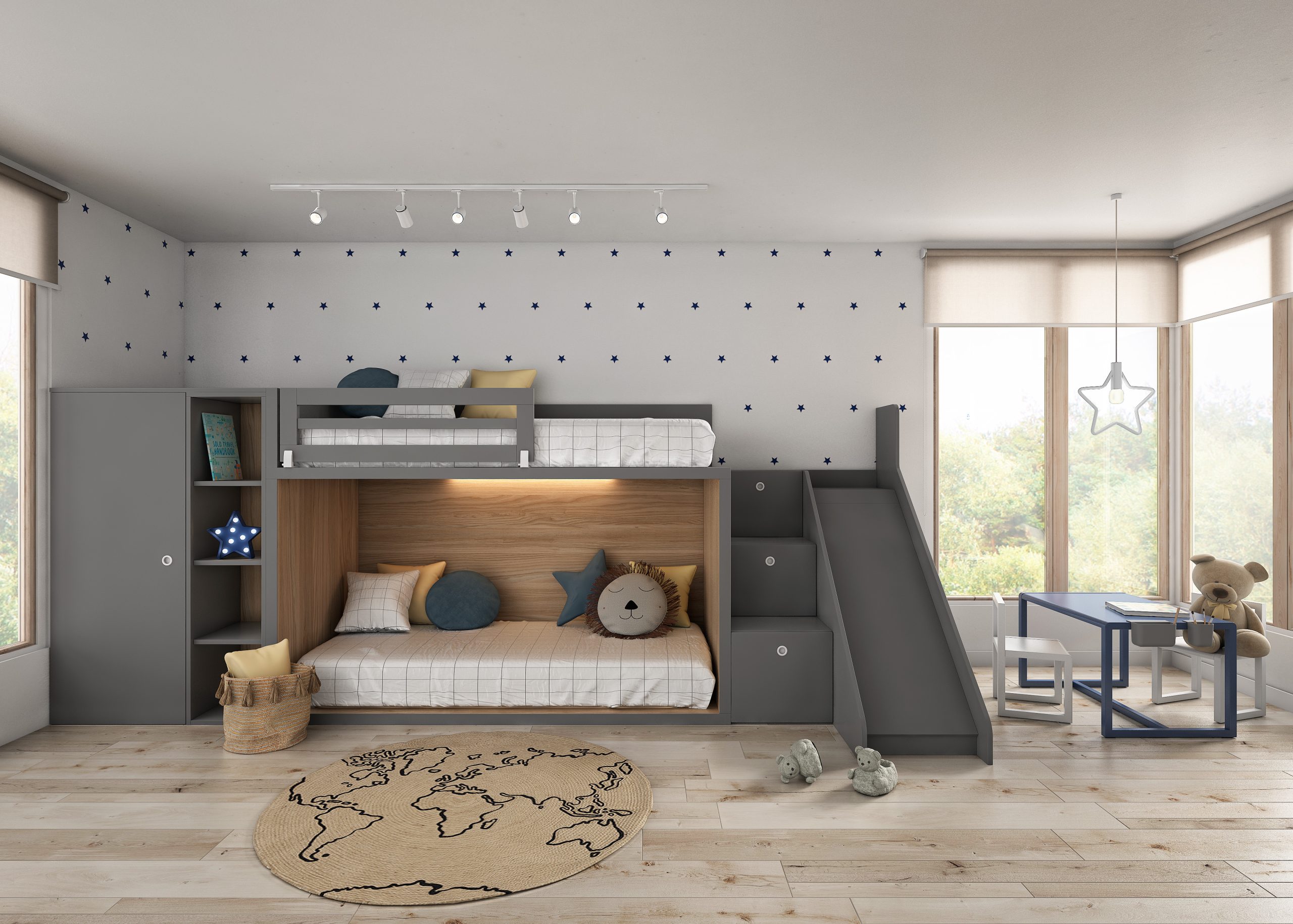 CHILDREN BEDROOM WITH BUNK BED, LADDER AND SLIDE - Kubbiko