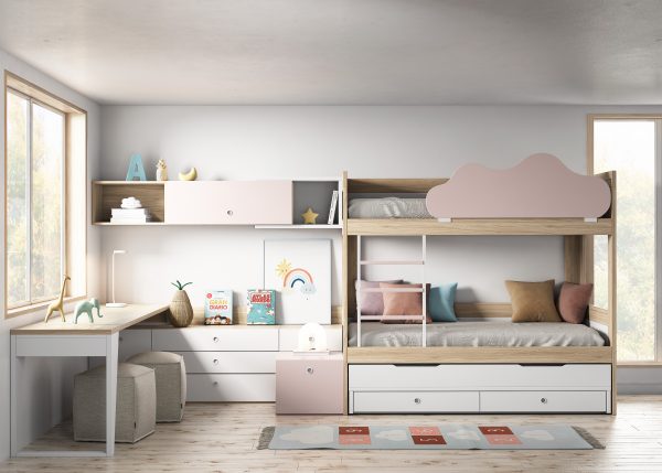 CHILDREN'S ROOM WITH BUNK BED, DESK, AND DRAWER MODULES - Kubbiko