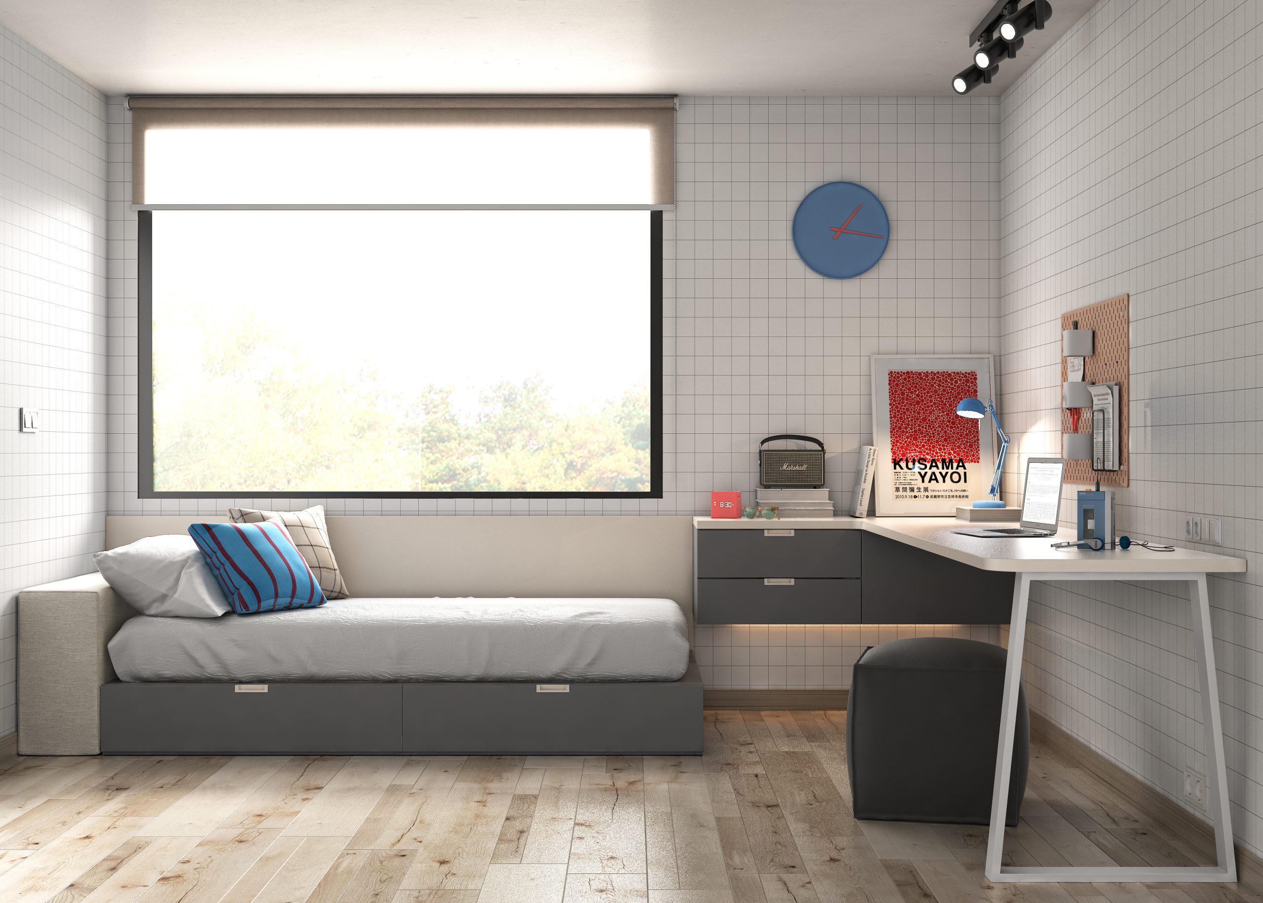 L-SHAPED YOUTH BEDROOM WITH UPHOLSTERED HEADBOARD - Kubbiko