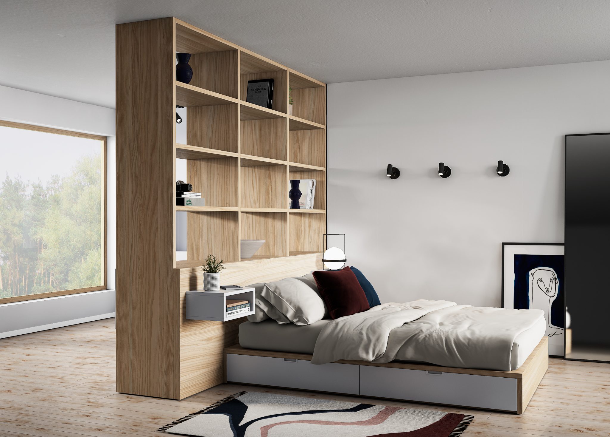 TATAMI BED, BOOKCASE AND REMOVABLE TABLE - Kubbiko