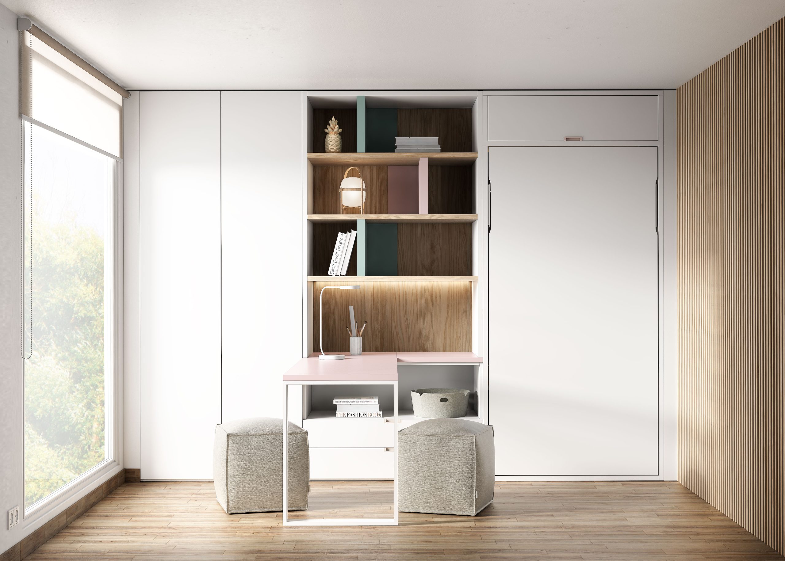 VERTICAL BUNK WITH STORAGE AND A DESK - Kubbiko
