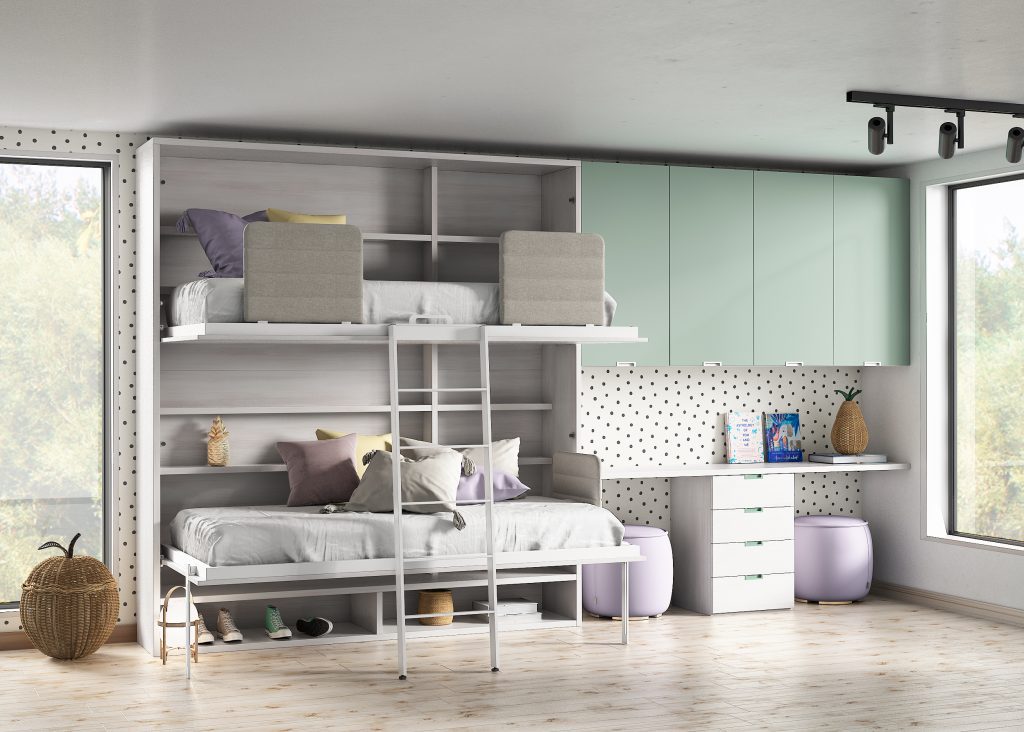 FOLDING BUNK BED WITH DESK FOR TWO - Kubbiko