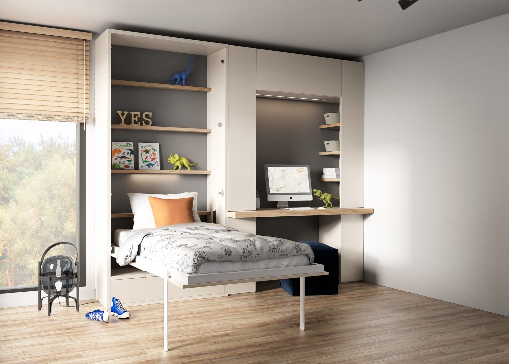 VERTICAL WALL BED AND A DESK WITH SHELVES - Kubbiko
