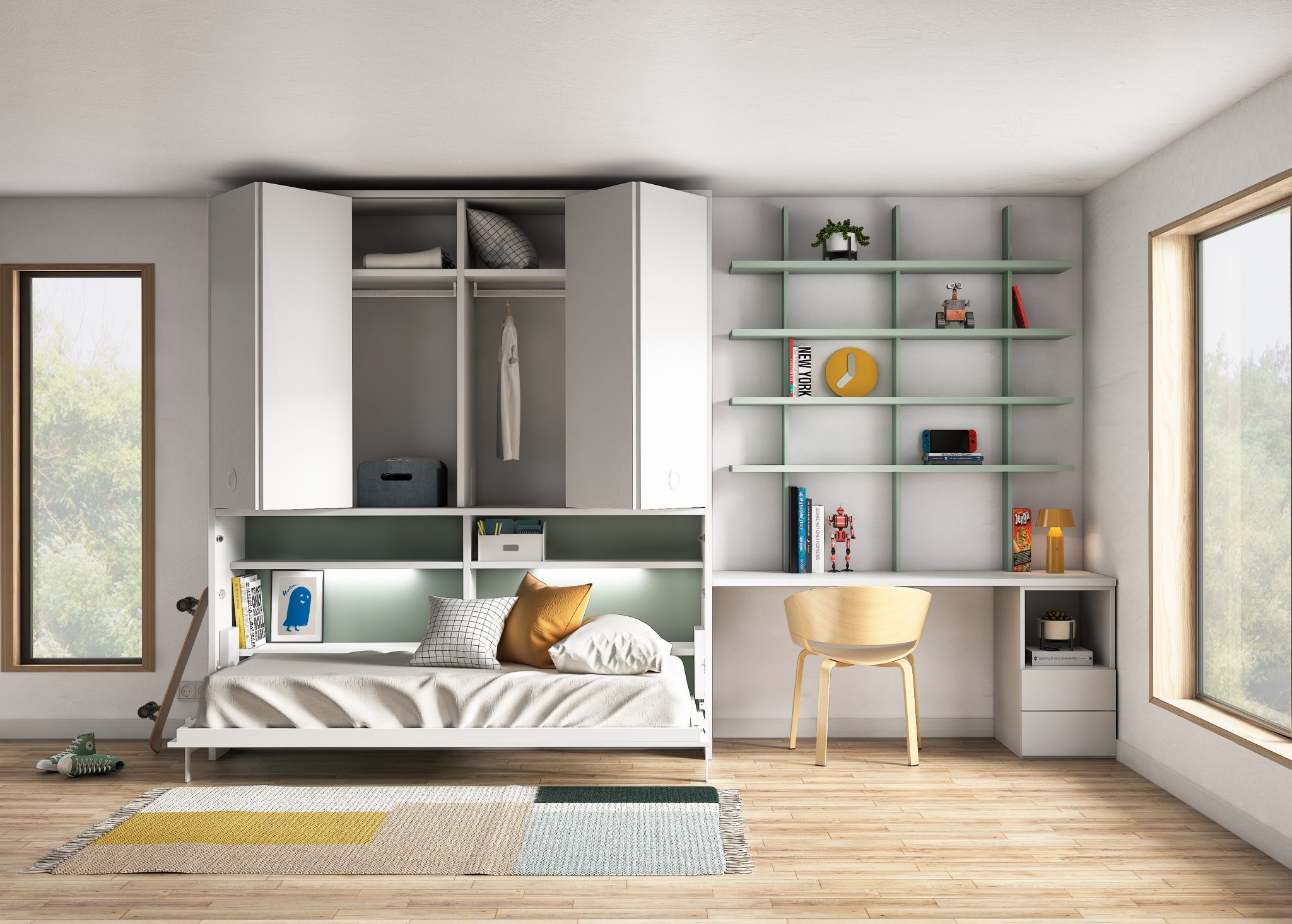 WALL BED WITH FOLDING WARDROBE AND DESK - Kubbiko