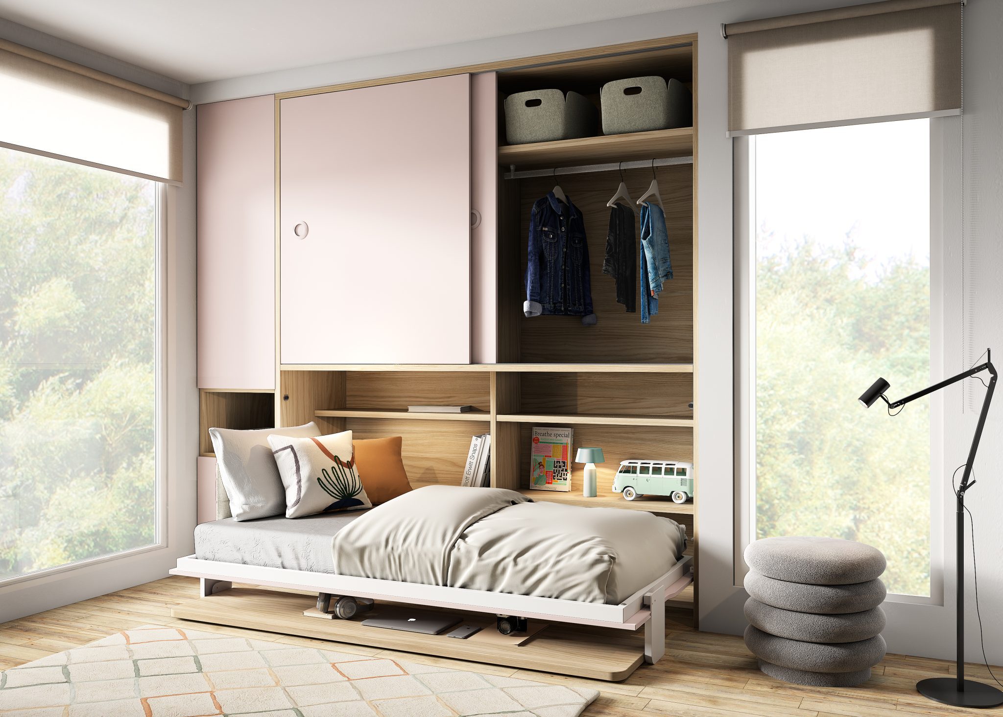 FOLDABLE BED WITH DESK AND WARDROBE - Kubbiko