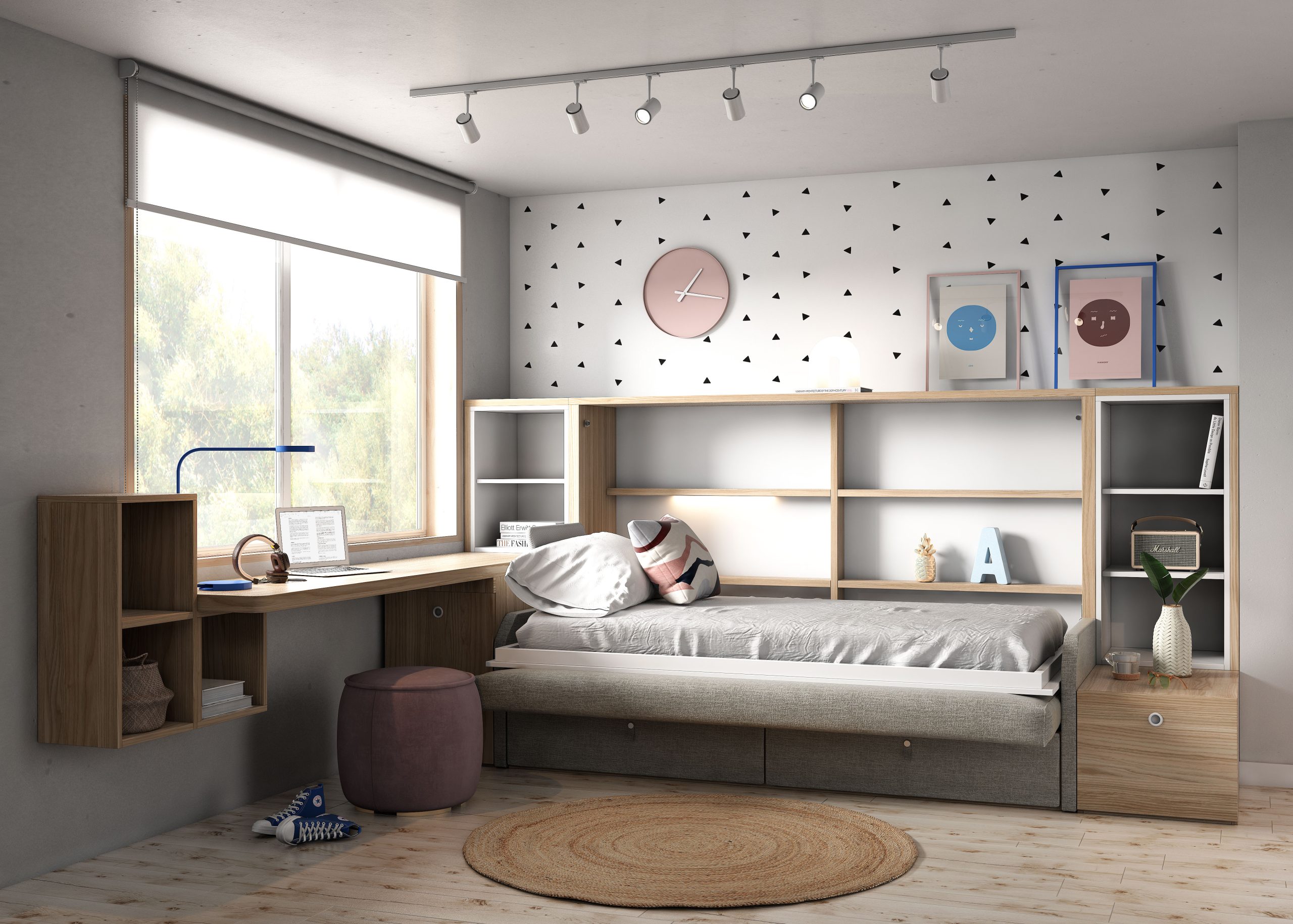 ᐅ Youth Bedroom with a Sofa Wall Bed and Desk - Kubbiko