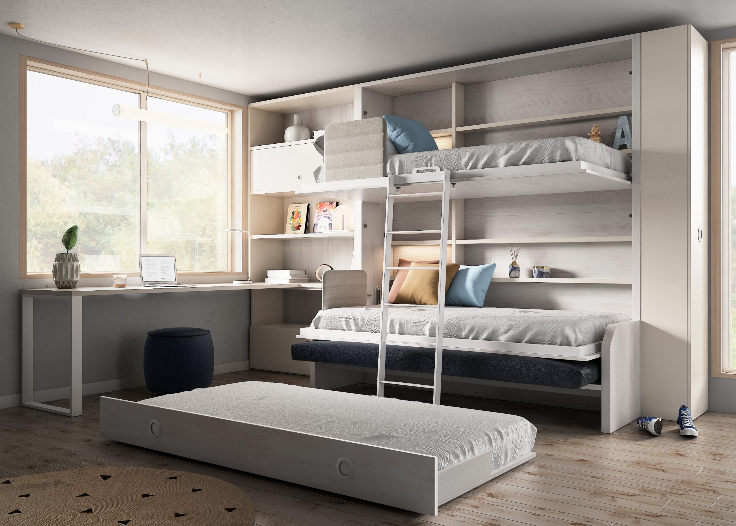 Bunk Wall Bed with Sofa - Kubbiko