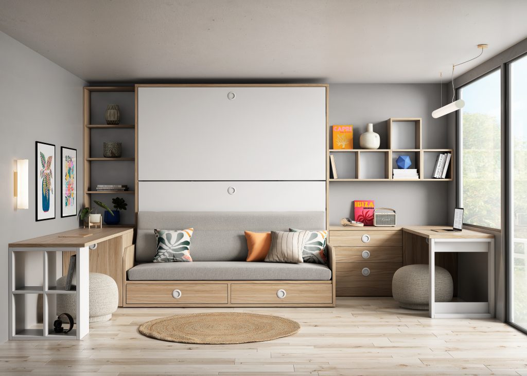 ᐅ Wall Bunk Bed with Sofa and two Desks - Kubbiko