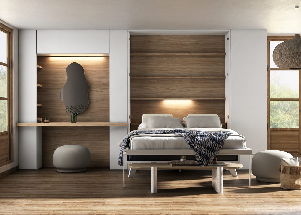 ᐅ Double Wall Bed with Sofa and Desk Cabinet - Kubbiko